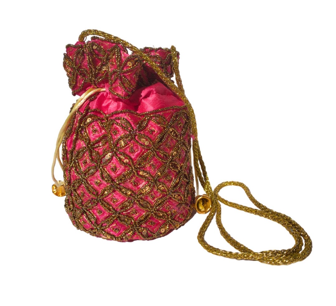 Indian Bag, Elegant Embroidered Bag, 12x18cm, Long Drawstring Bag ...