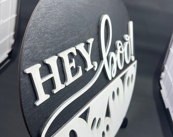 Black Hey Boo Sign - Etsy