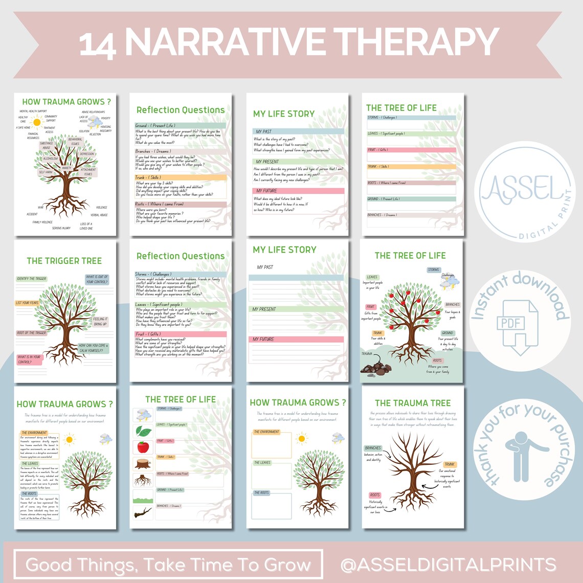 Therapy Worksheet Bundle, Self-esteem, Gratitude Journal (digital ...