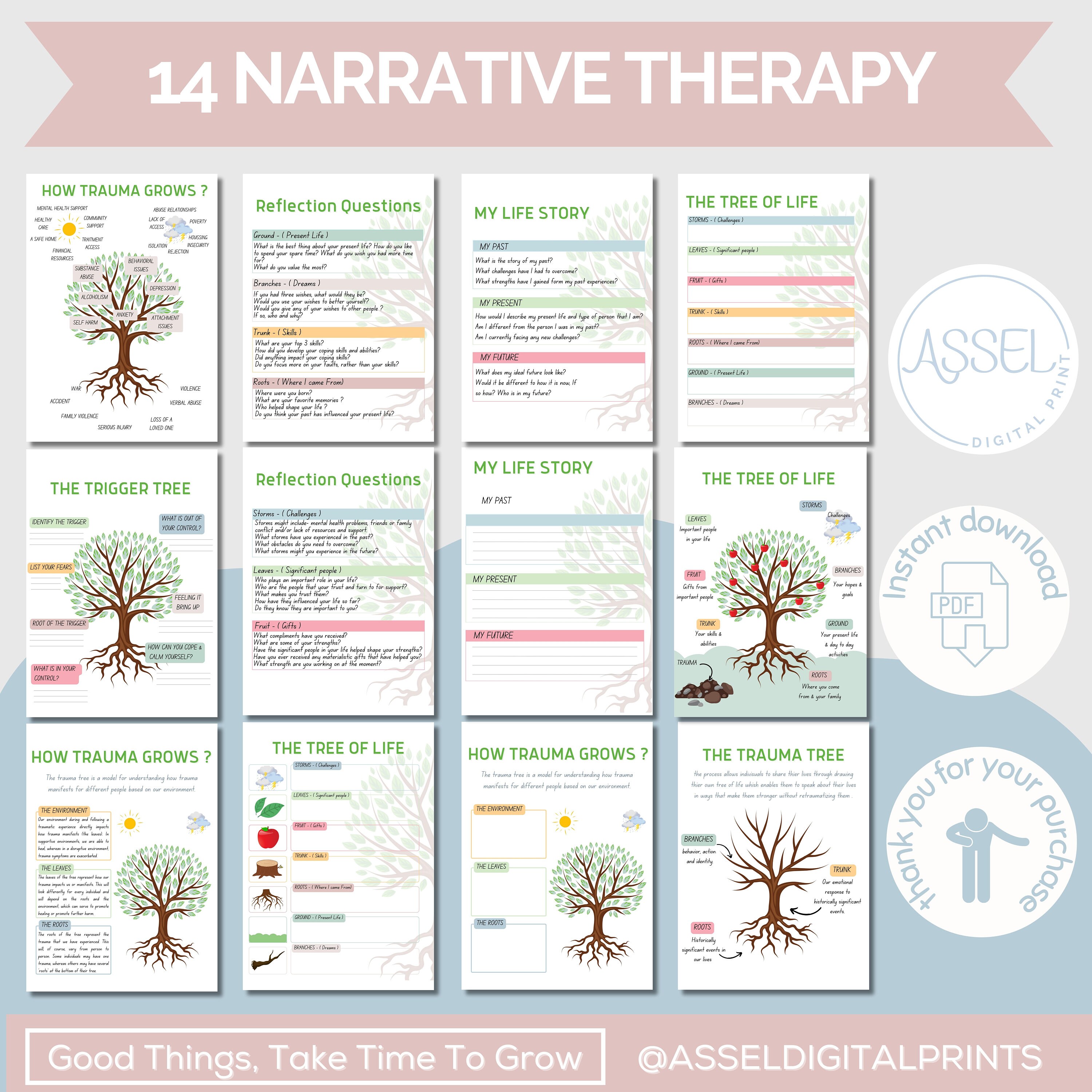Therapy Worksheet Bundle, Self-esteem, Trauma, CBT, DBT (digital ...