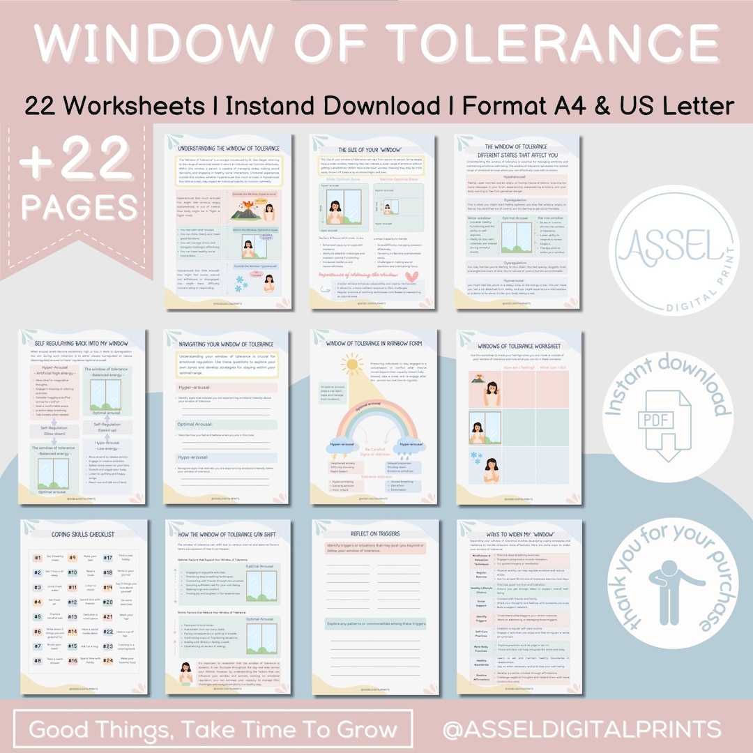22 Window of Tolerance Worksheets, Trauma Therapy, Social Emotional ...