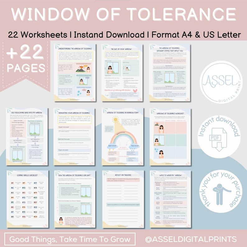 22 Window of Tolerance Worksheets, Trauma Therapy, Social Emotional ...