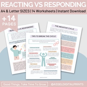 Responding Vs Reacting Worksheets Bundle,conflict Resolution, Family ...