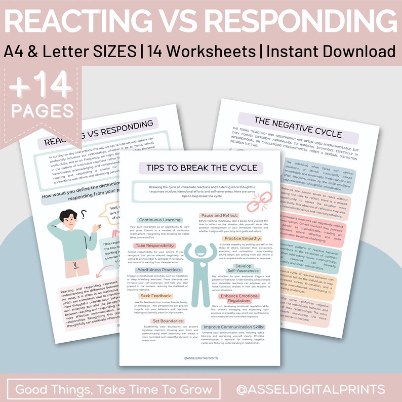 Responding Vs Reacting Worksheets Bundle,conflict Resolution, Family ...