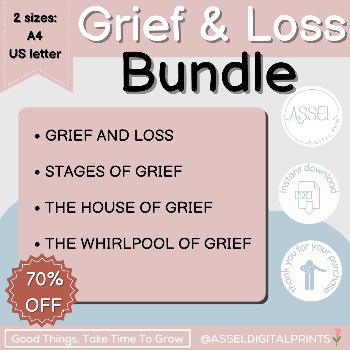 54 Grief and Loss Bundle ,stages of Grief Worksheets, CBT Worksheets ...