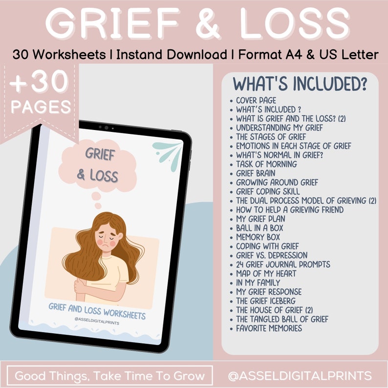 Grief and Loss Workbook, CBT Worksheets for Teens and Adults (PDF) - Etsy