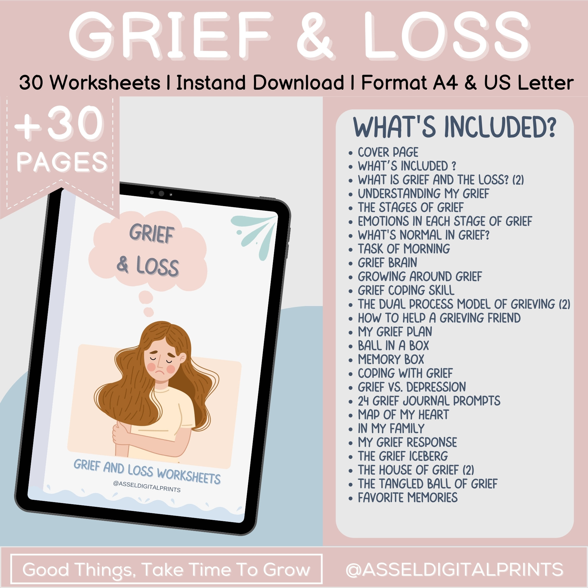 Grief and Loss Workbook, CBT Worksheets for Teens and Adults (PDF) - Etsy