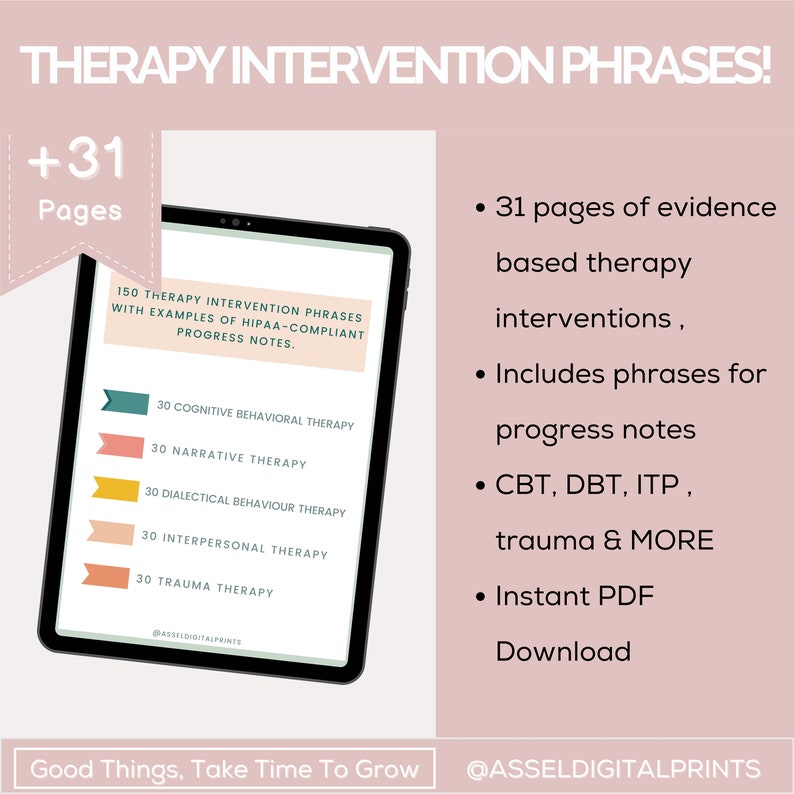 150 Therapy Intervention Phrases, HIPAA Compliant Progress Notes ...