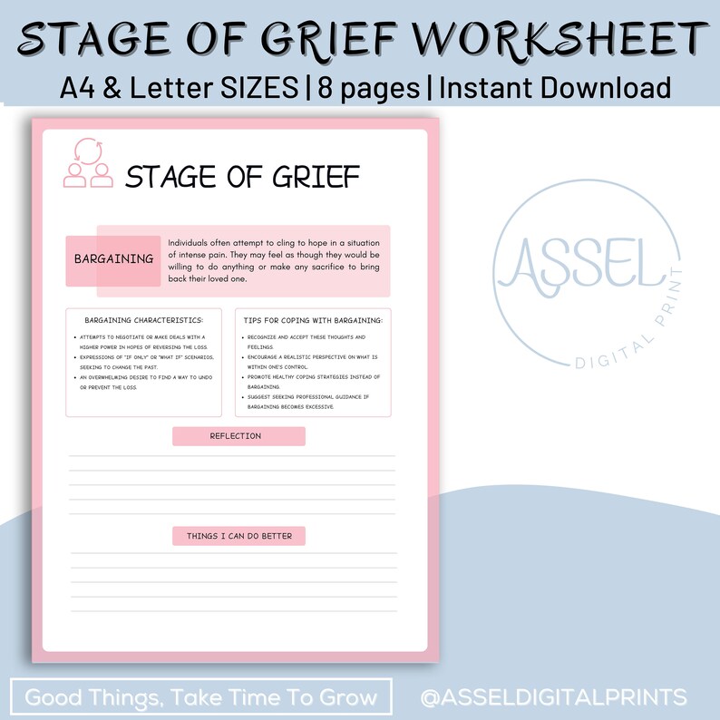 Stages of Grief Worksheets, Grief and Loss, Bereavement, Grief Therapy ...