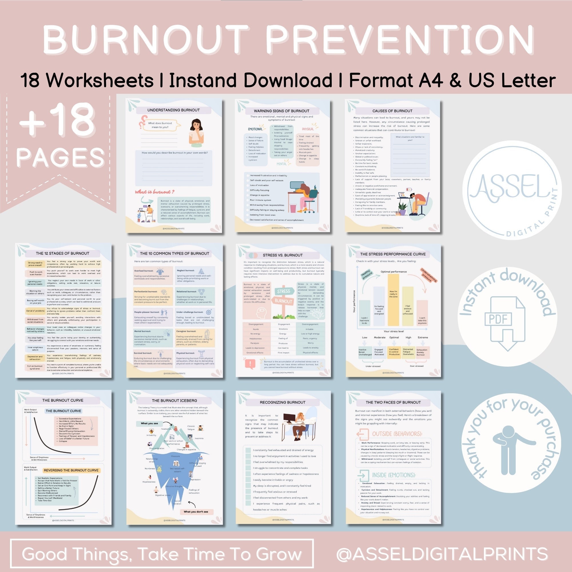 Burnout Prevention Workbook, Overcoming Burnout Worksheets , Stress ...