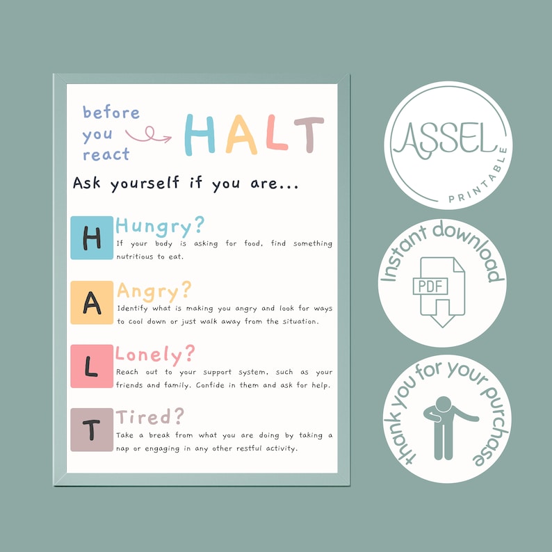 HALT Mental Health Poster: Coping Skills School Counselor Office Decor ...