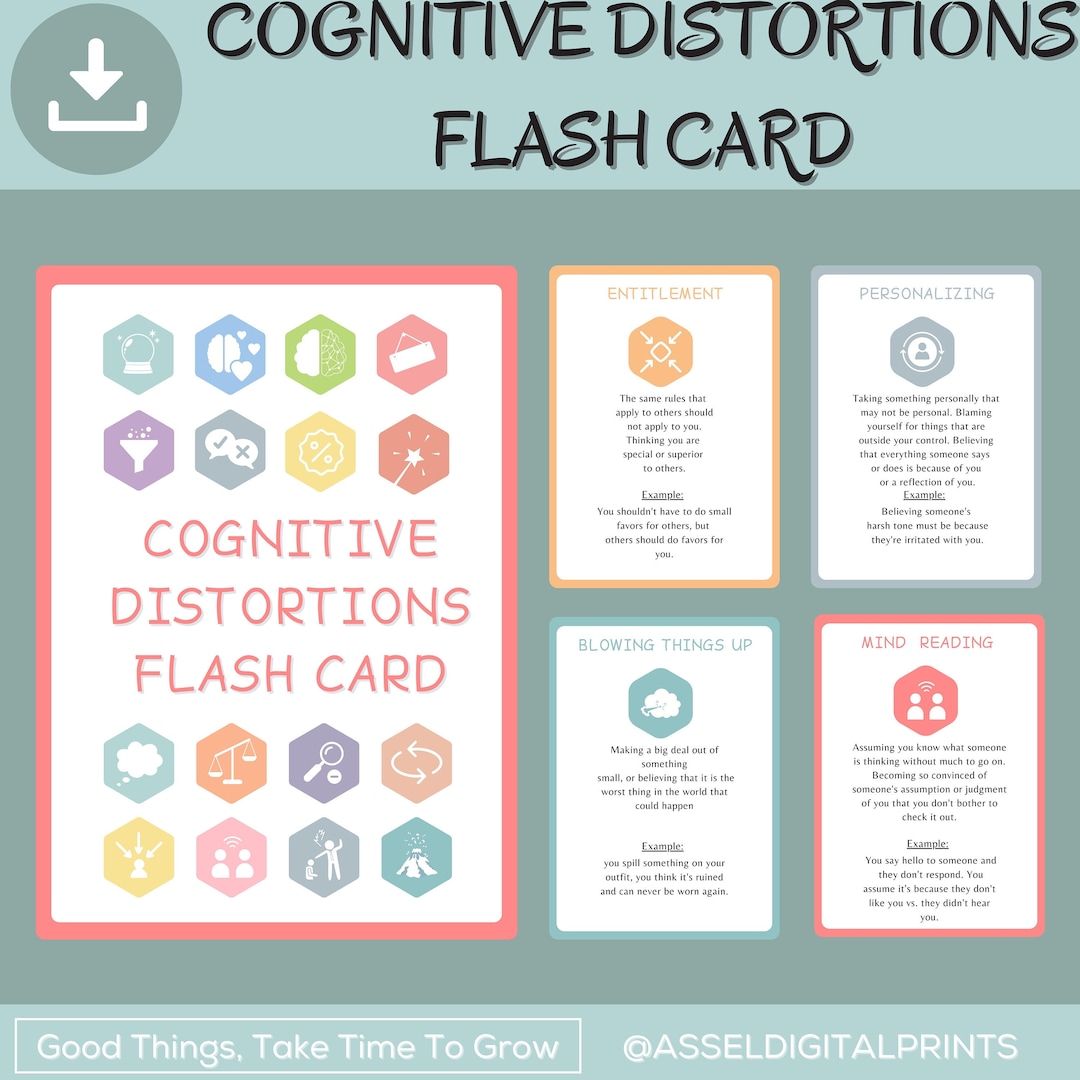 Cognitive Distortion Flash Cards, Cognitive Bias, Mindfulness Cards ...