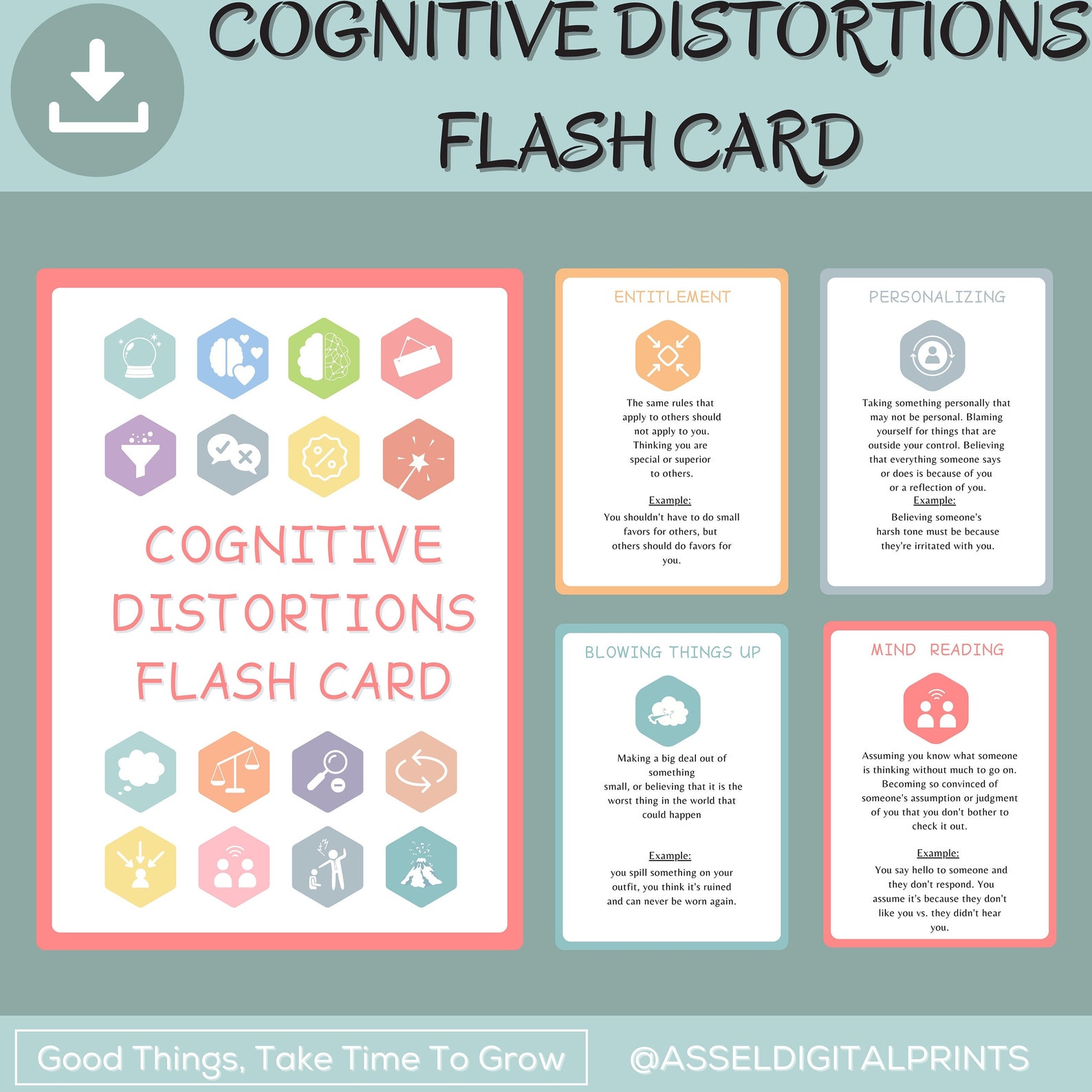 Cognitive Distortion Flash Cards, Cognitive Bias, Mindfulness Cards ...