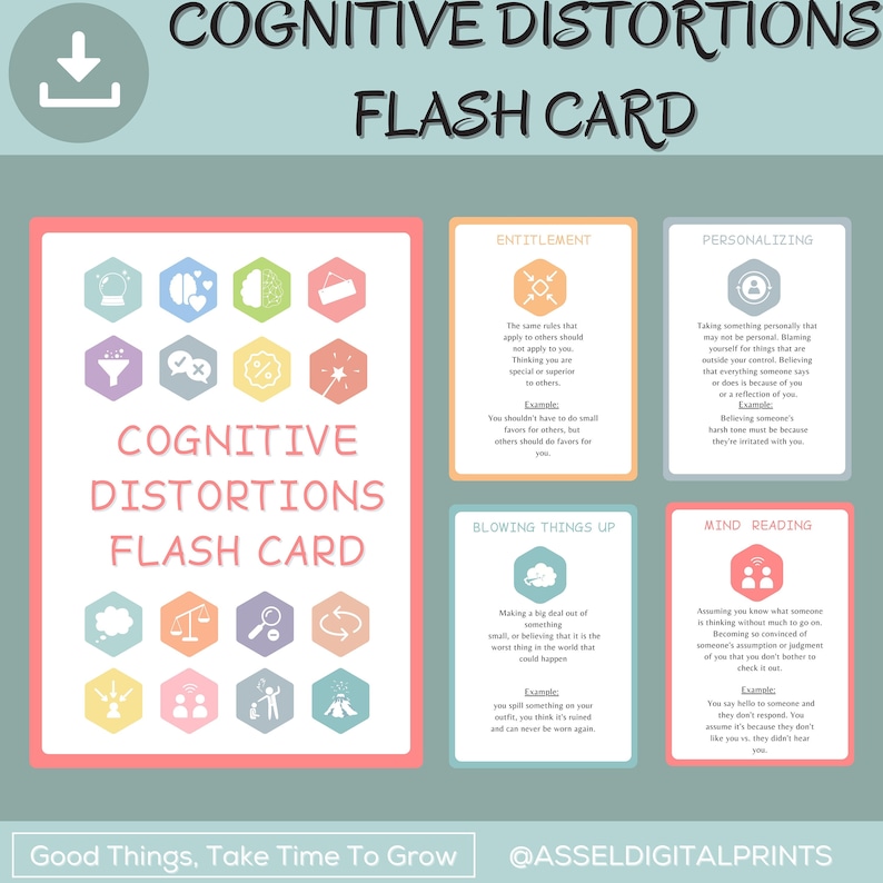 Cognitive Distortion Flash Cards, Cognitive Bias, Mindfulness Cards ...