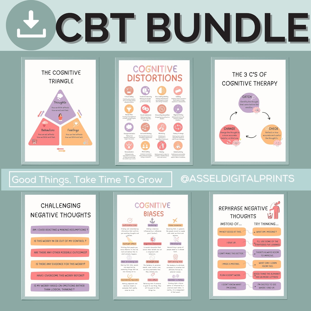 Set of 6 CBT Posters Bundle, Psychologist Resources,therapist Office ...