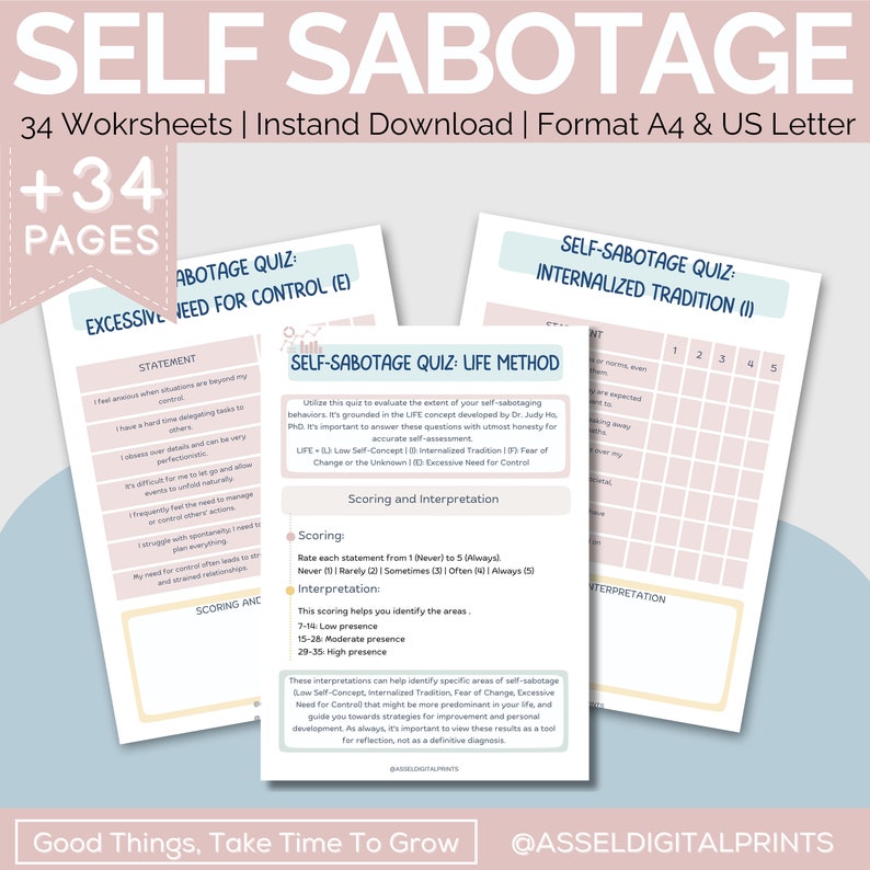 Self Sabotage Worksheets Bundle, Therapy Workbook (PDF) - Etsy