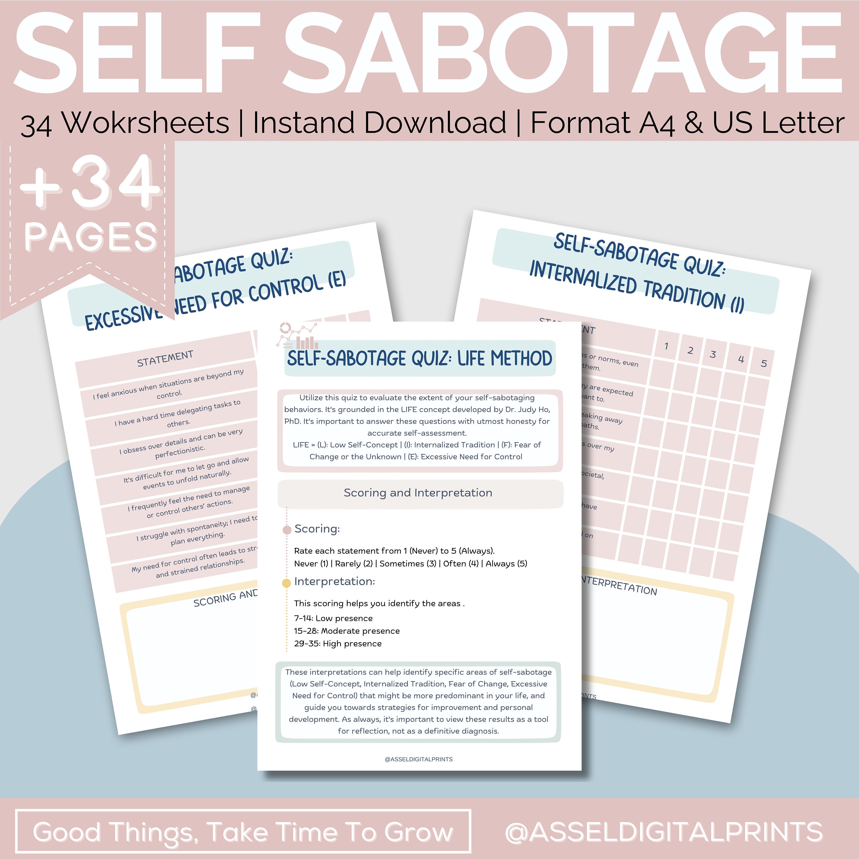 34 Self Sabotage Worksheets Bundle, Self Sabotage Workbook, Therapy ...