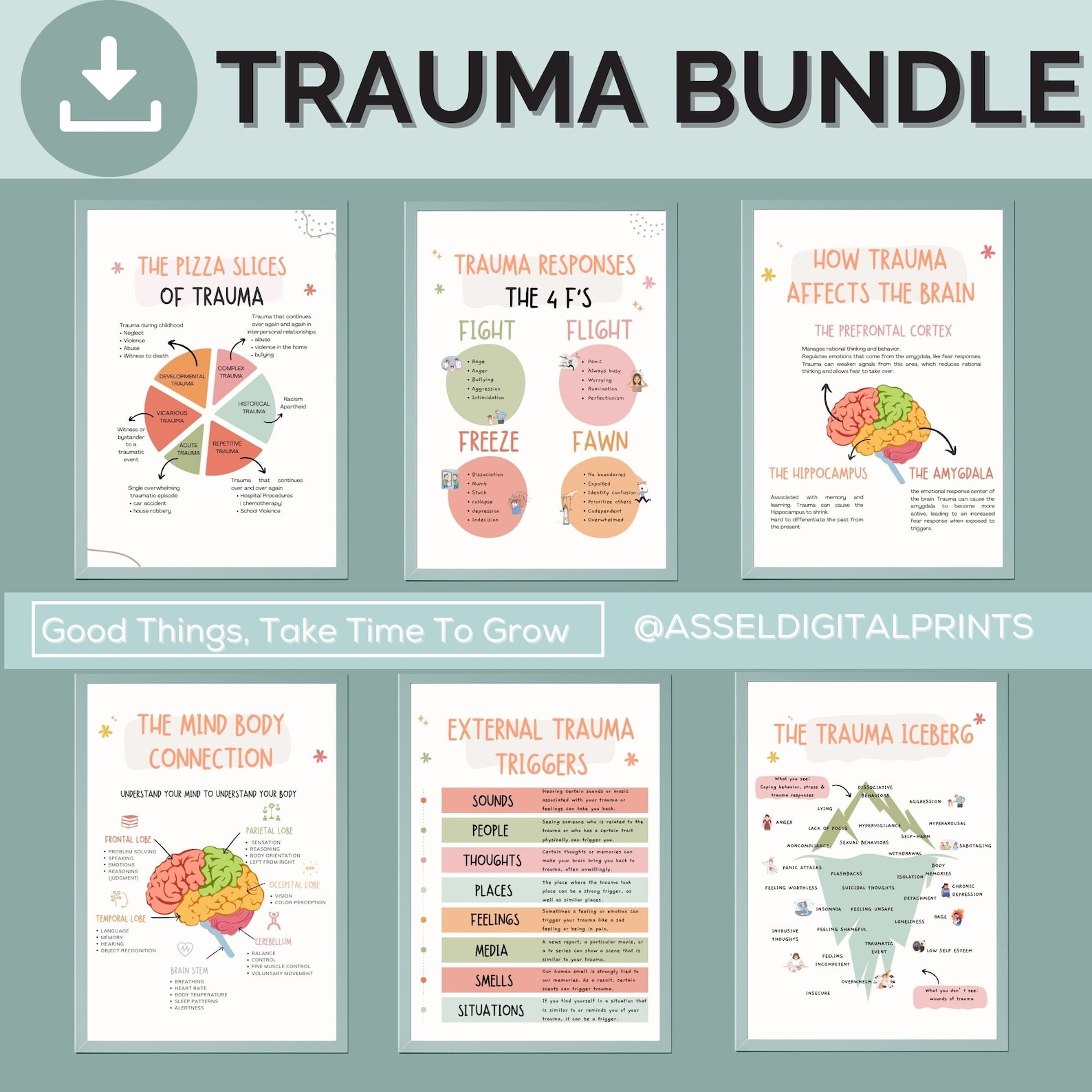Set of 6 Trauma Posters Bundle, Trauma Responses, PTSD Posters, Trauma ...