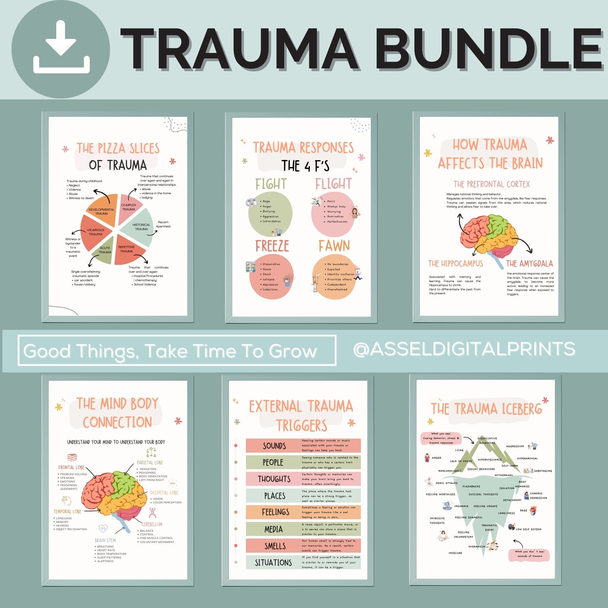 Set of 6 Trauma Posters Bundle, Trauma Responses, PTSD Posters, Trauma ...