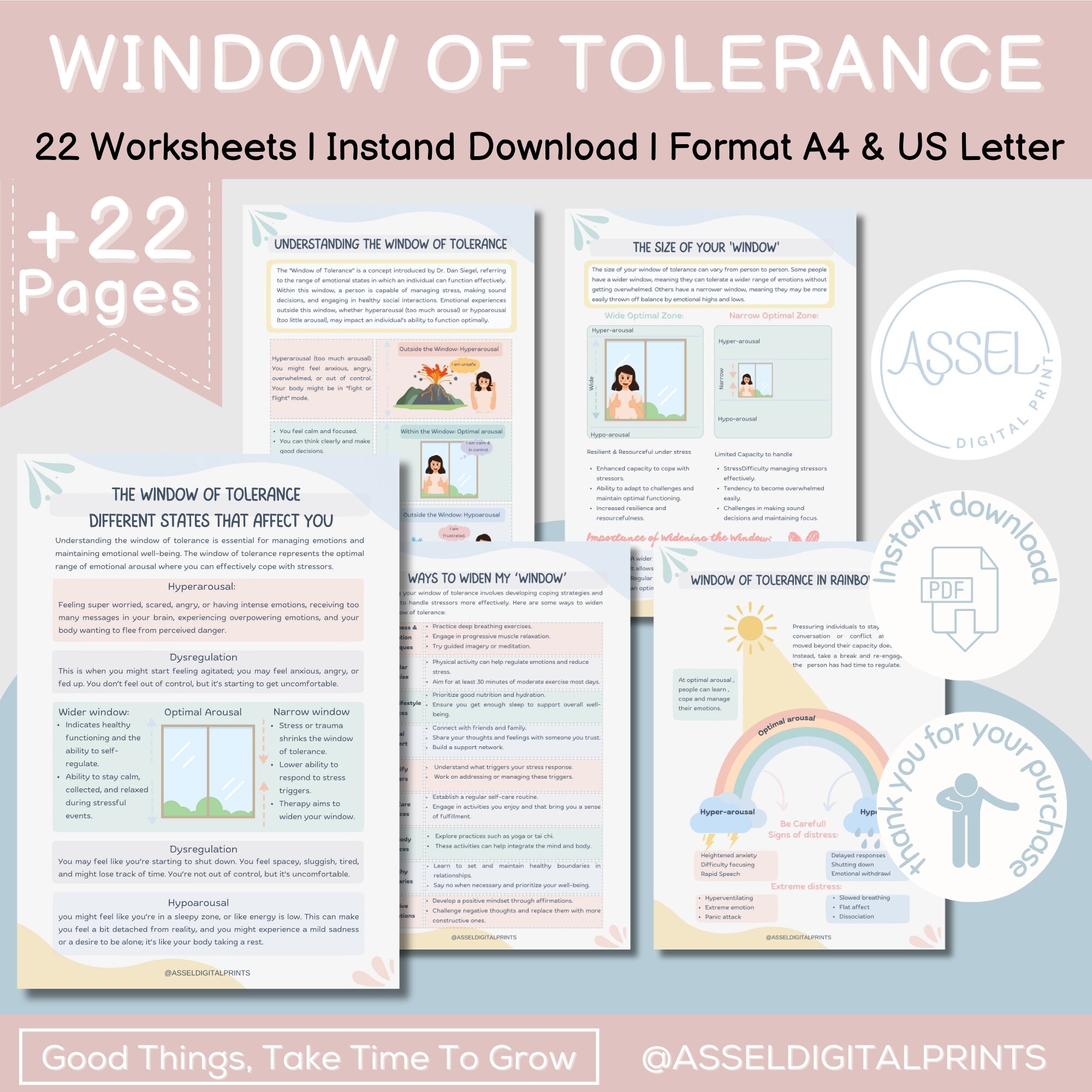 22 Window of Tolerance Worksheets, Trauma Therapy, Social Emotional ...