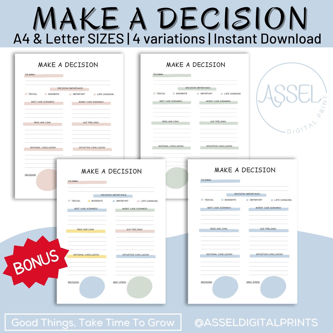 Make a Decision Aid Printable Worksheet Journal Inserts Planner ...