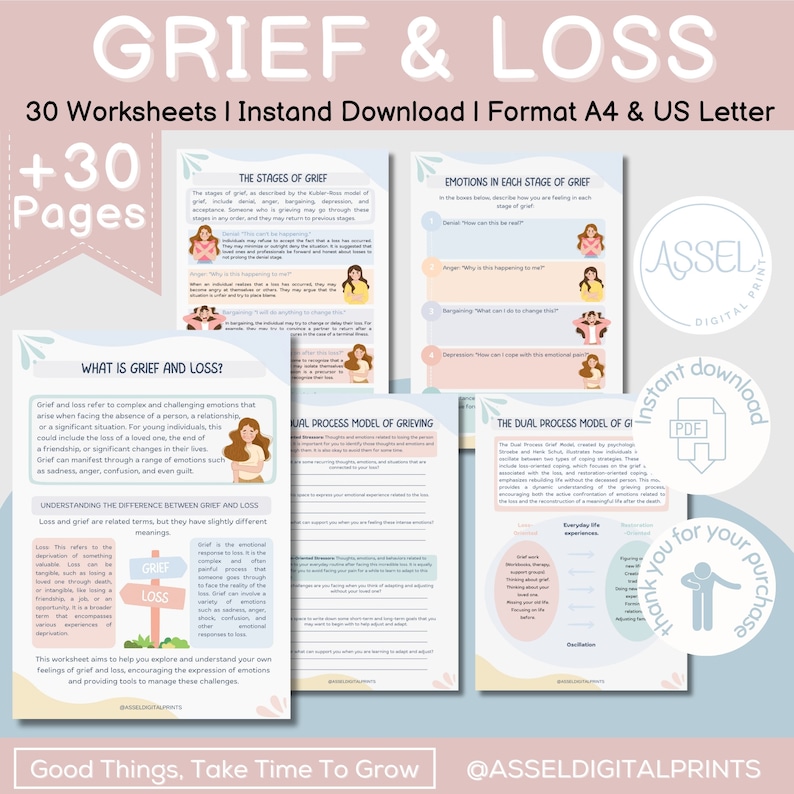 Grief and Loss Workbook, CBT Worksheets for Teens and Adults (PDF) - Etsy