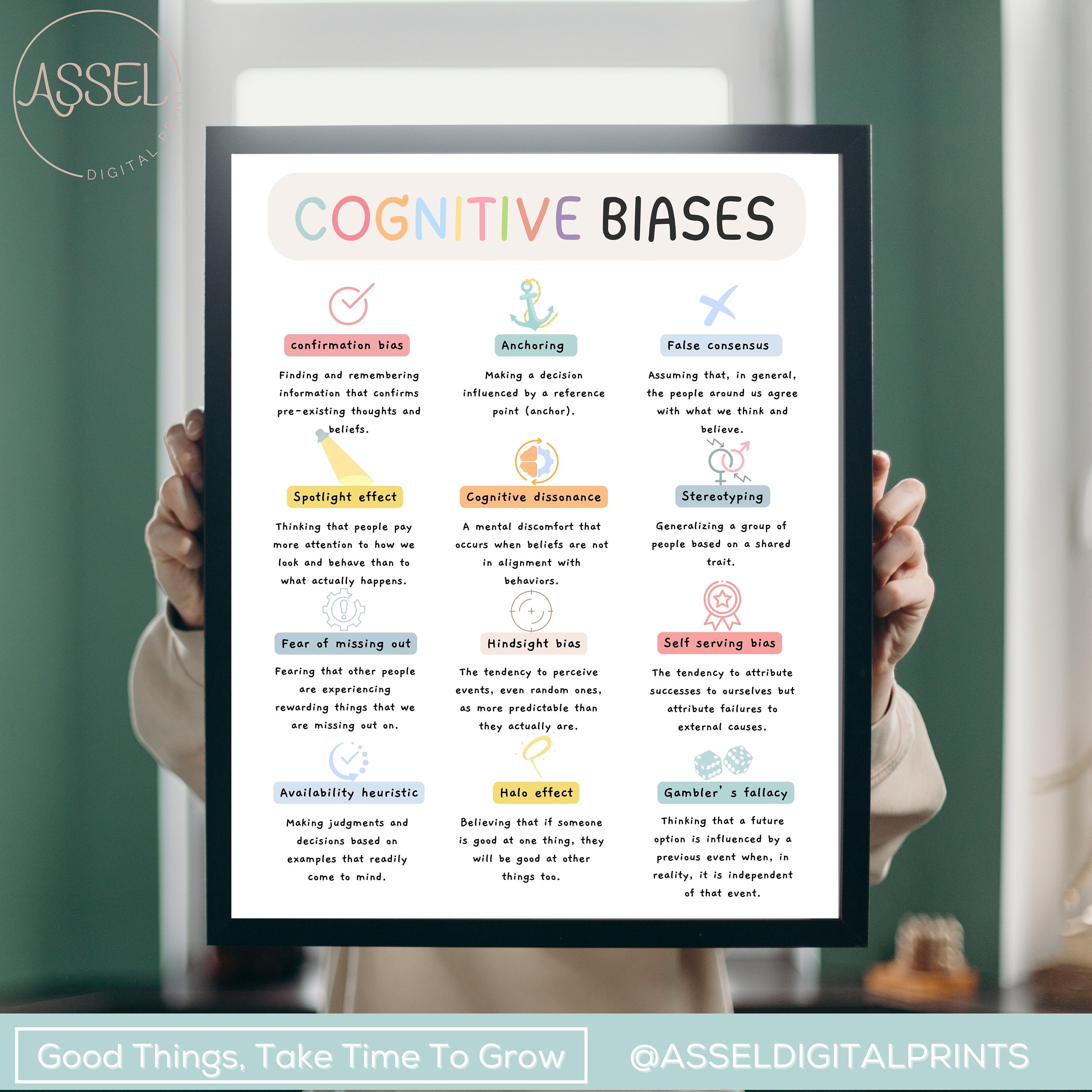 COGNITIVE BIAS Print, Cbt, Mental Health Poster, Therapy Office ...