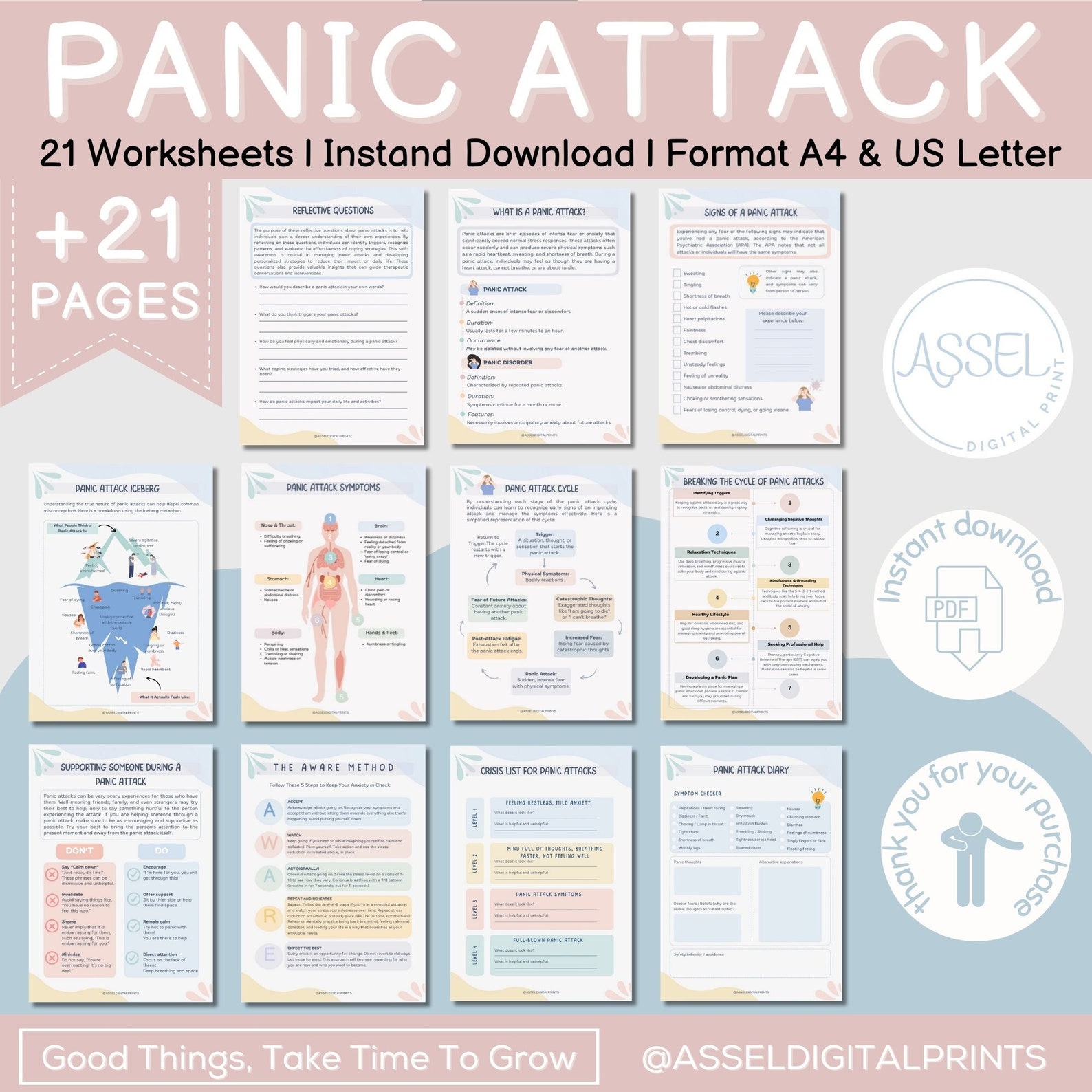 Panic Attack Worksheets, Coping Strategies, Counselor Resources (PDF ...