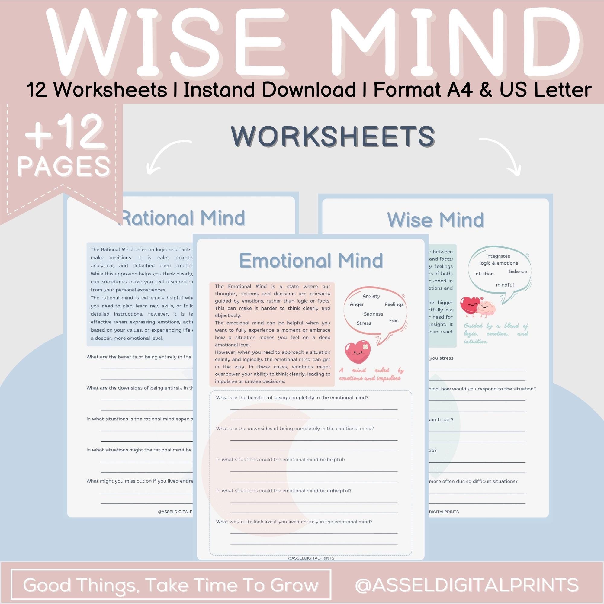 Wise Mind DBT Worksheets: Emotional Regulation, Coping Skills (PDF) - Etsy