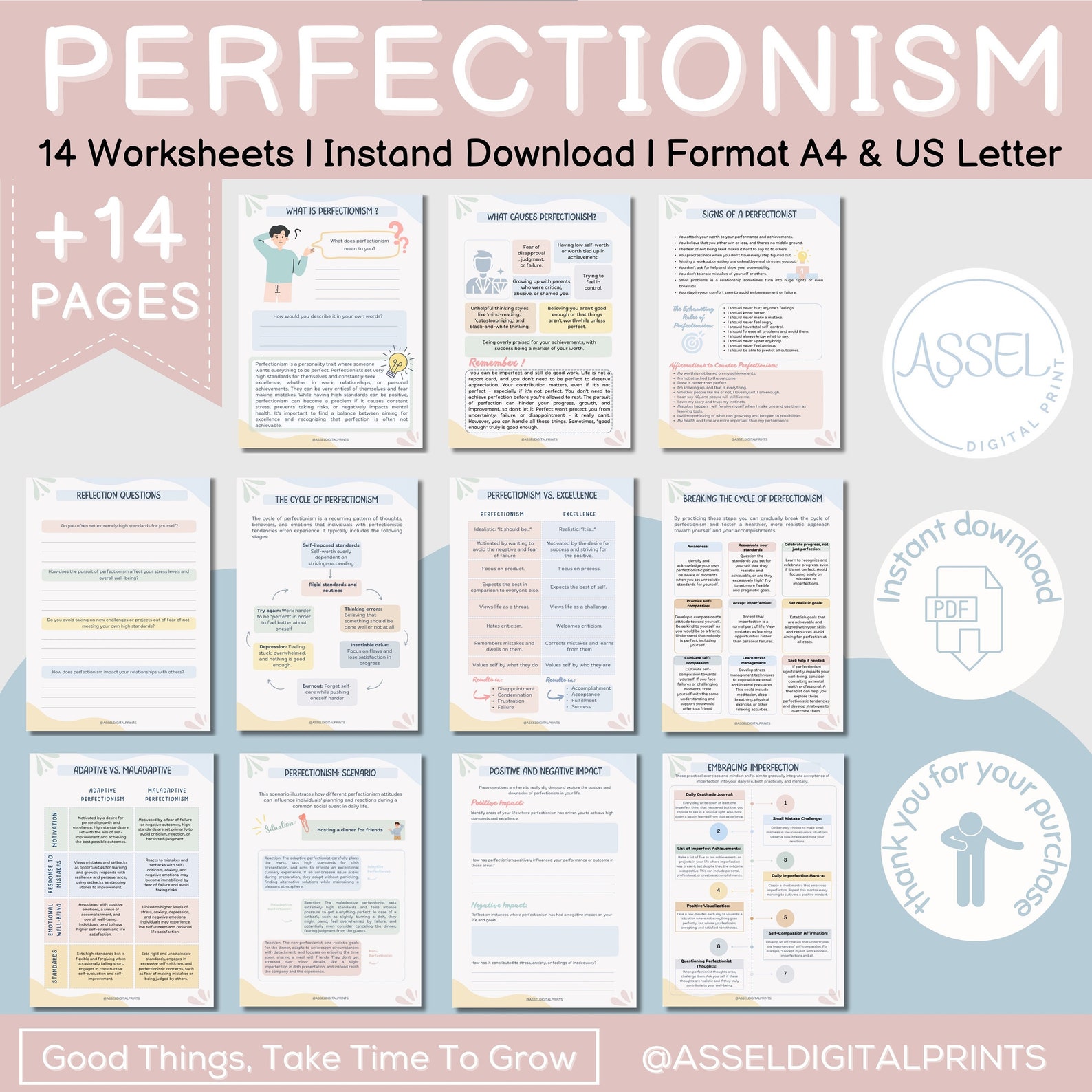 Perfectionism Mental Health Workbook, CBT Worksheets, Self-help ...