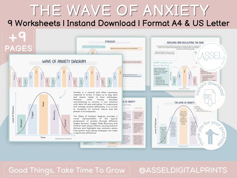 The Wave of Anxiety Worksheets, Anxiety Triggers, School Counselor ...