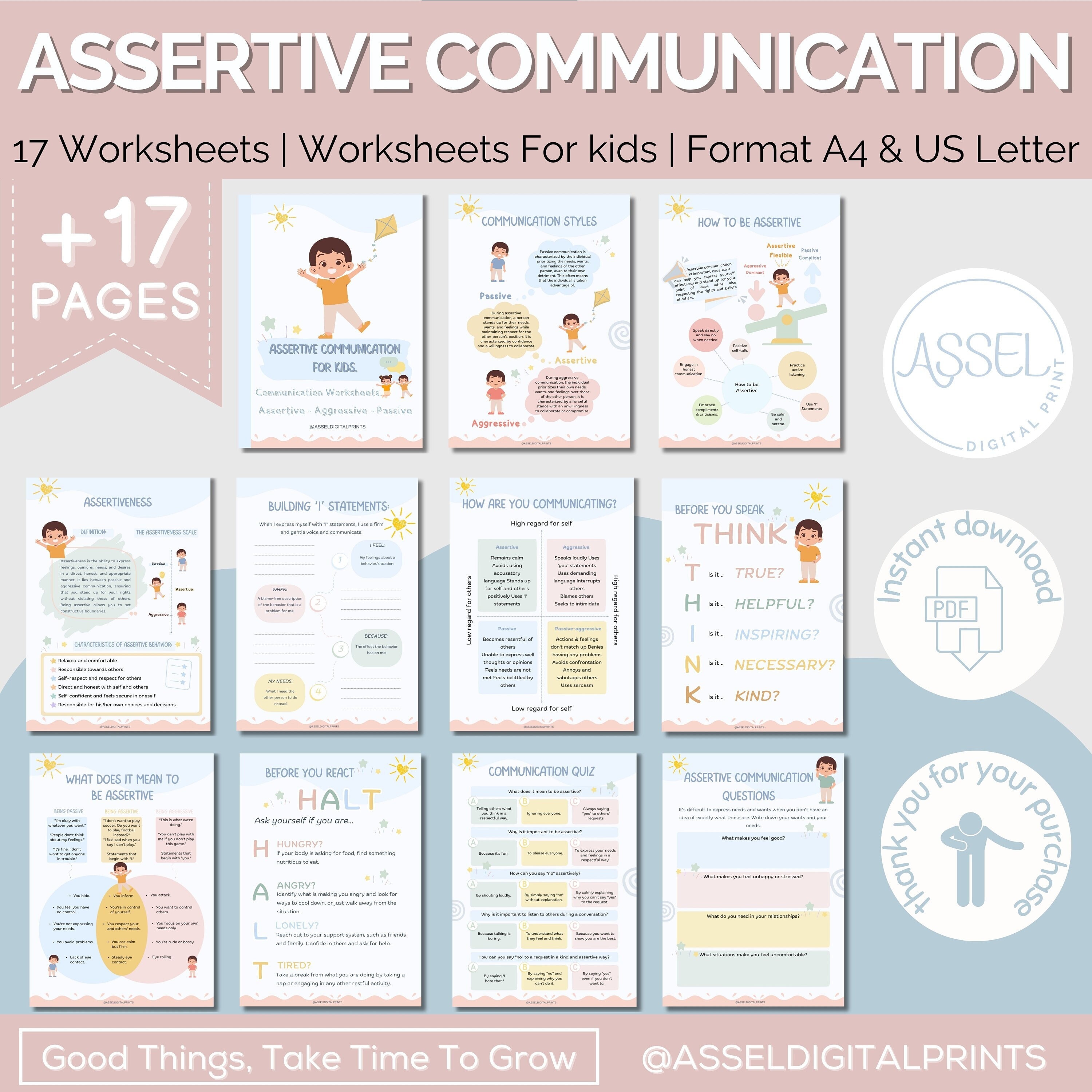 Assertive Communication Worksheets, for Kids, Communication Styles, Social Emotional Learning ...