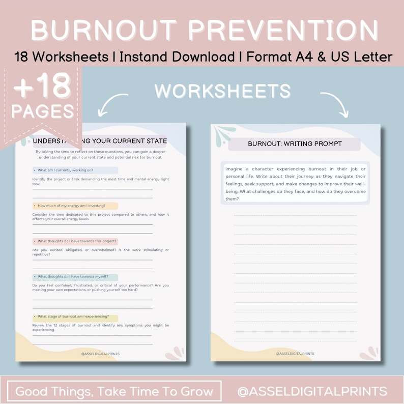 Burnout Prevention Workbook, Overcoming Burnout Worksheets , Stress Management,depression ...