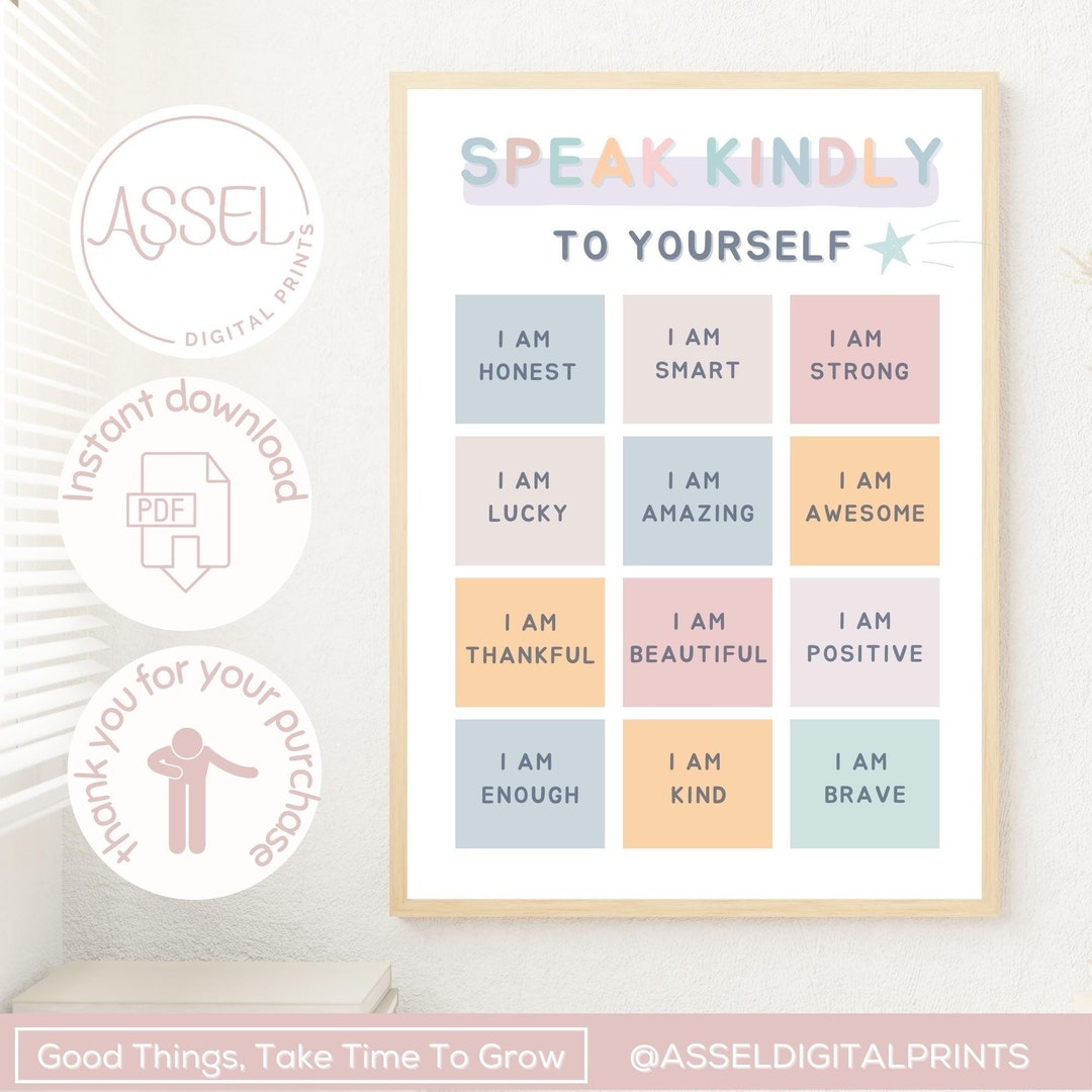 Self Esteem Poster, Tharapy Office Decor, Positive Affirmations ...