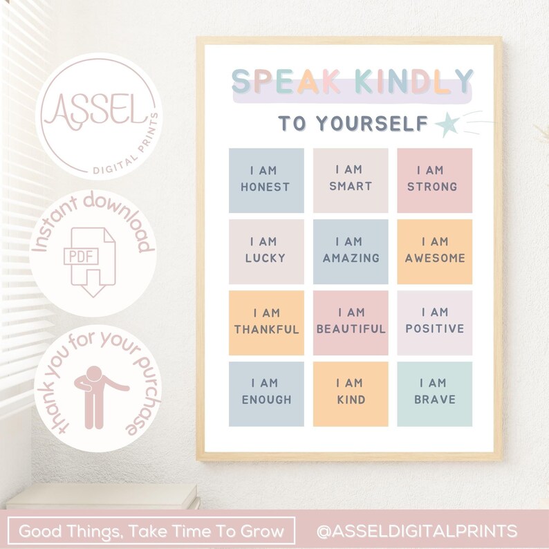 Self Esteem Poster, Tharapy Office Decor, Positive Affirmations ...
