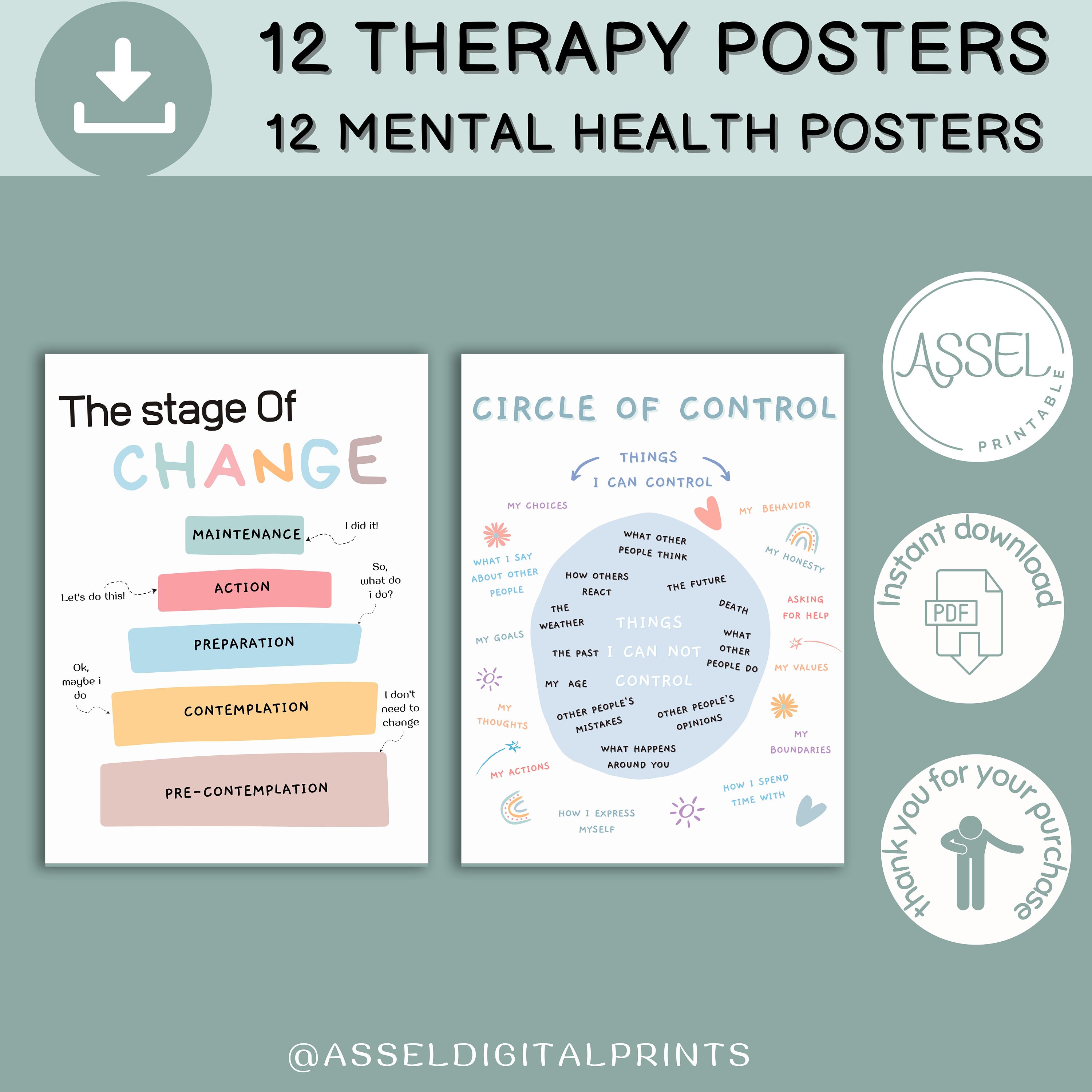 Set of 12 Therapist Office Decor School Counselor Posters , Therapist ...