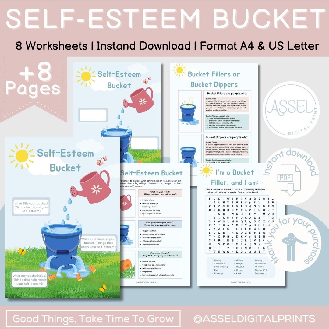 Self Esteem Bucket Worksheets , DBT Confidence Worksheets, Therapy ...
