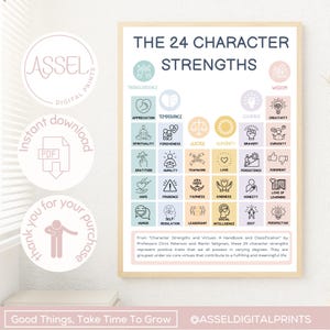 24 Character Strengths Chart, Psychology Printable (digital Download ...
