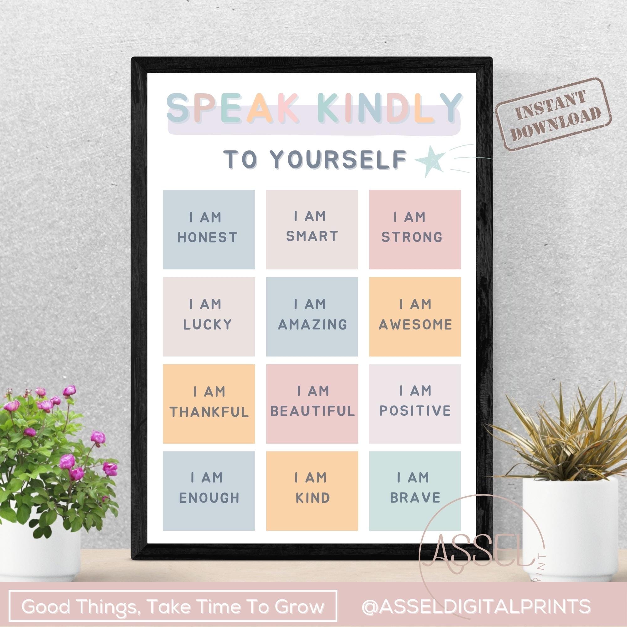 Self Esteem Poster, Tharapy Office Decor, Positive Affirmations ...