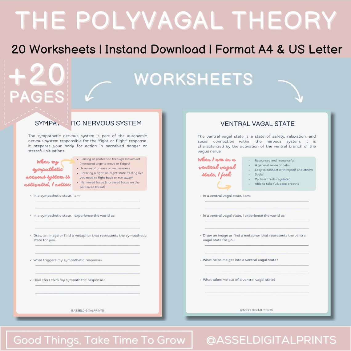 The Polyvagal Theory Worksheets,nervous System Regulation, Psychology ...