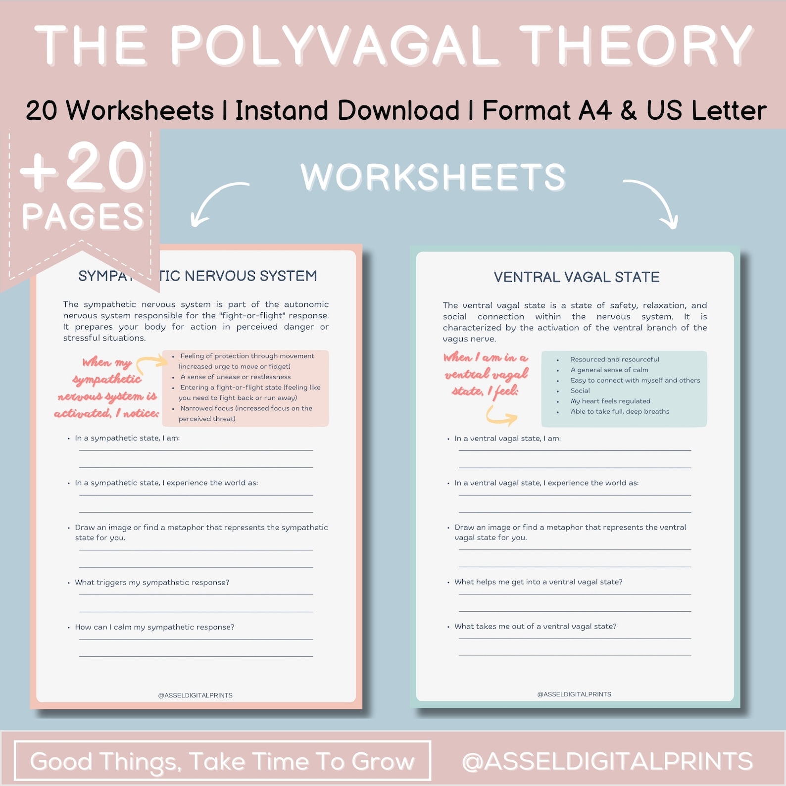 The Polyvagal Theory Worksheets,nervous System Regulation, Psychology ...