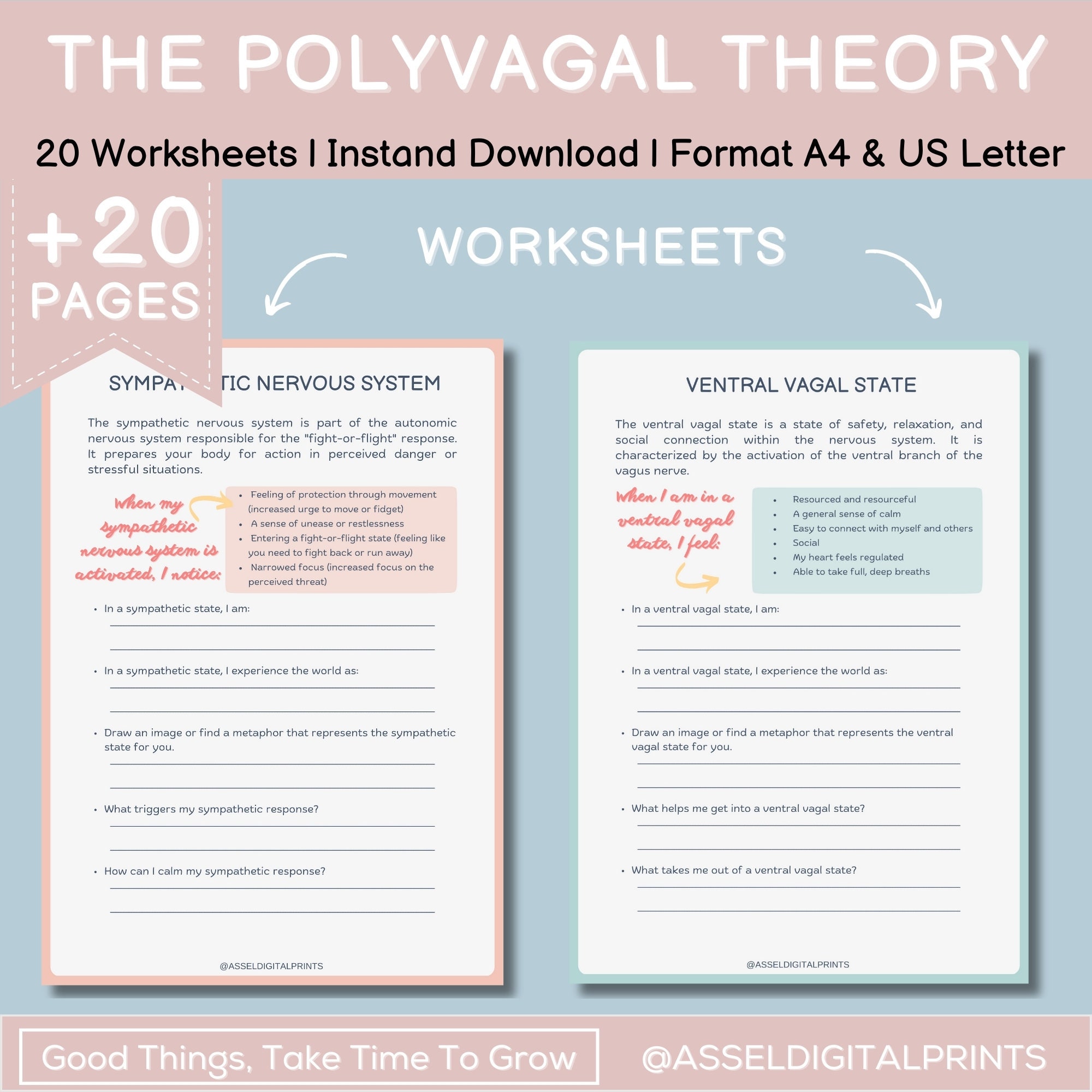 The Polyvagal Theory Worksheets,nervous System Regulation, Psychology ...