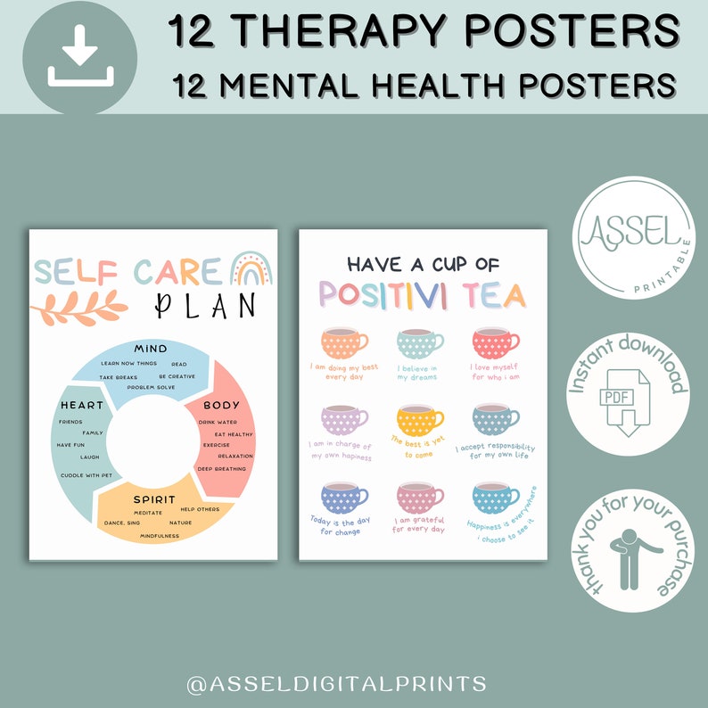Set of 12 Therapist Office Decor School Counselor Posters , Therapist ...