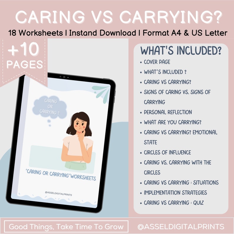Caring Vs Carrying Worksheets, Healthy Boundaries, Therapy Tools (PDF ...