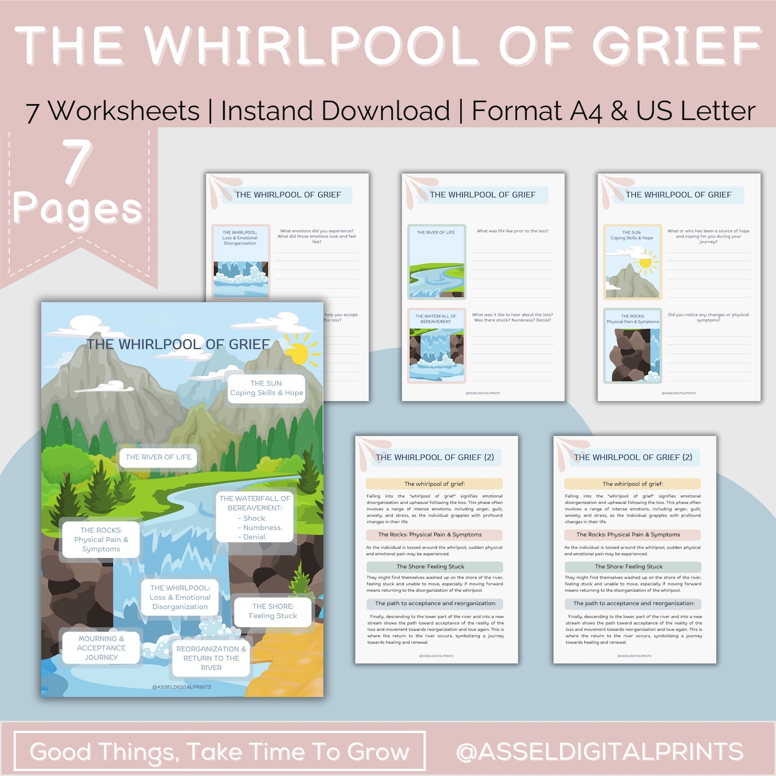 54 Grief and Loss Bundle ,stages of Grief Worksheets, CBT Worksheets ...