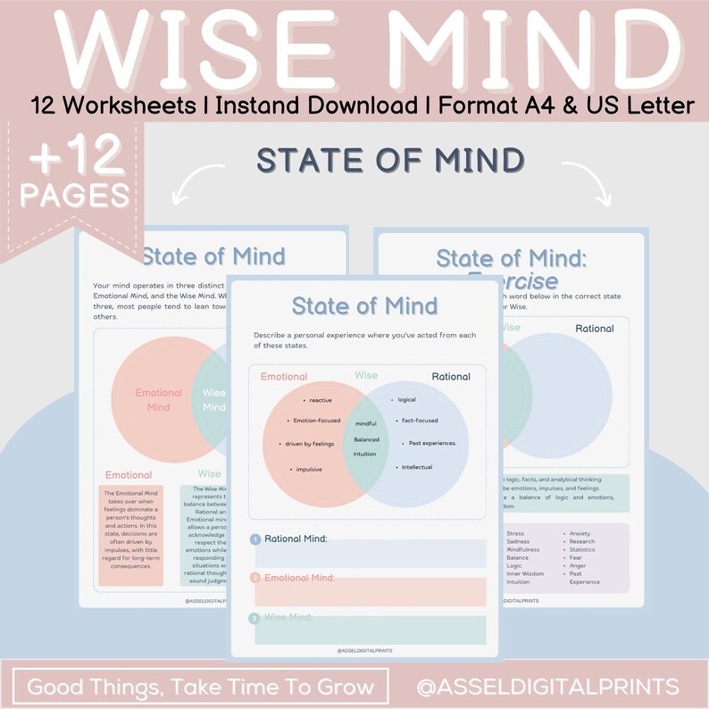 Wise Mind DBT Worksheets, Mindfulness Skills, DBT Worksheets, Dbt ...