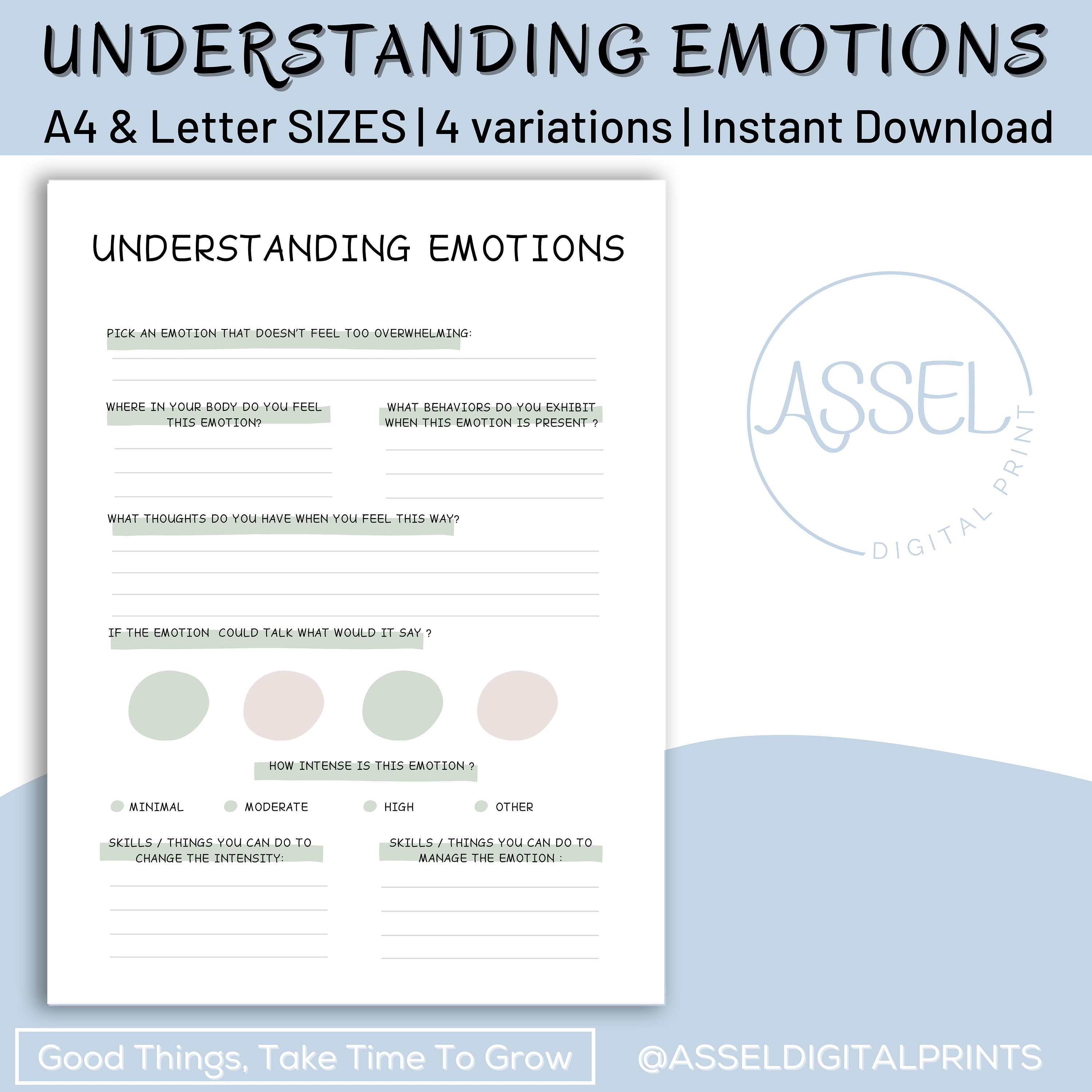 Understanding Emotions Printable Worksheet Journal Planner Notebook ...