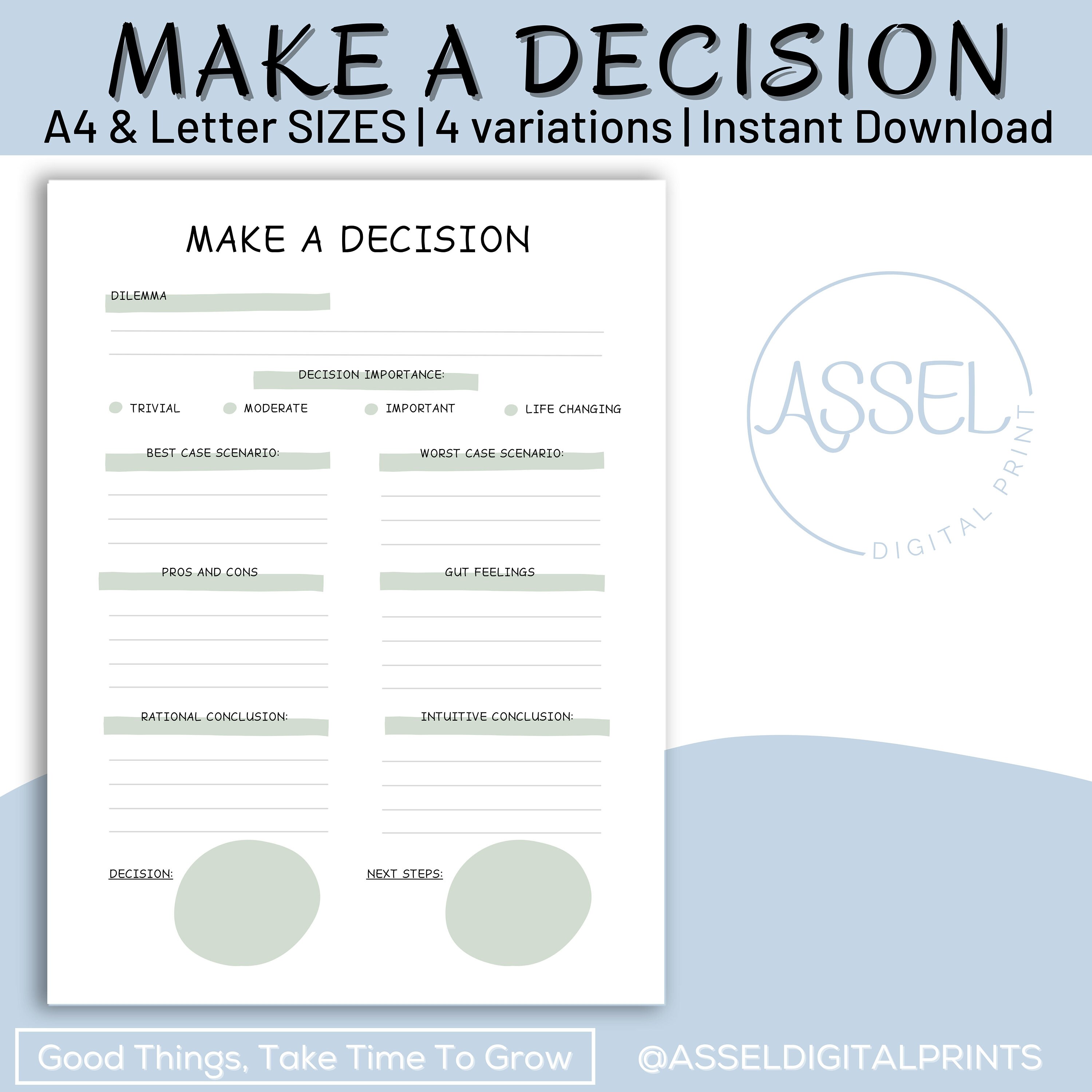 Make a Decision Aid Printable Worksheet Journal Inserts - Etsy