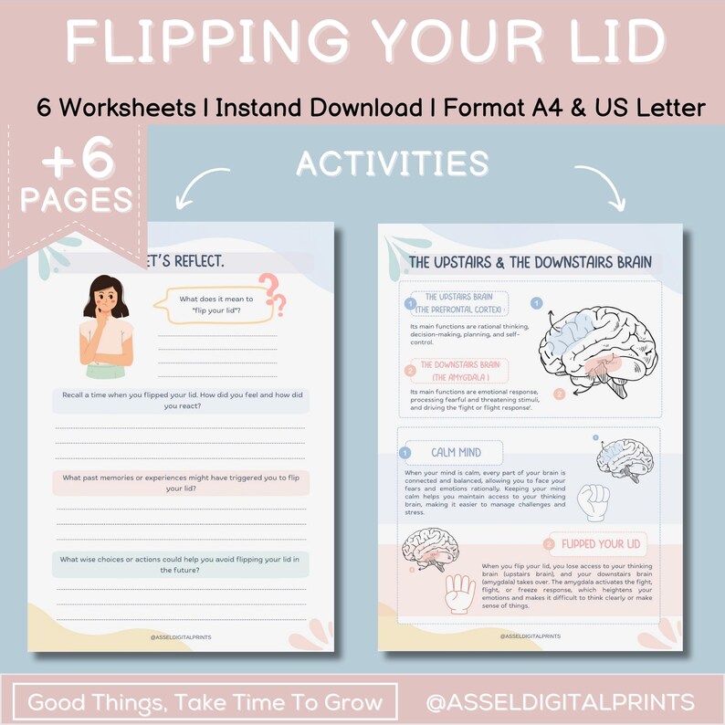 Flipping Your Lid Worksheet, Hand Model of Brain, Emotional Regulation ...