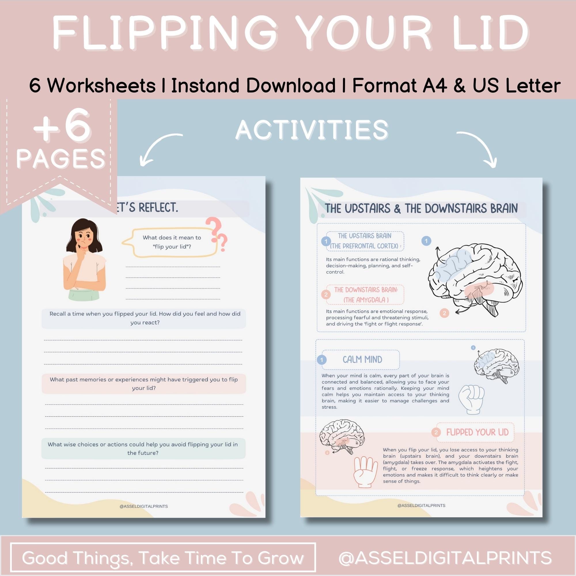 Flipping Your Lid Worksheet, Hand Model of Brain, Emotional Regulation ...